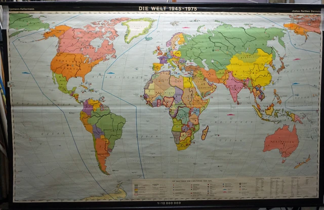 VINTAGE WORLD MAP Wall Chart Poster History 1945-1975 £191.39 - PicClick UK
