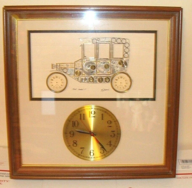FORD MODEL T / With Clock Signed / Framed approx 19 X 19 X 3 ,ship or ...
