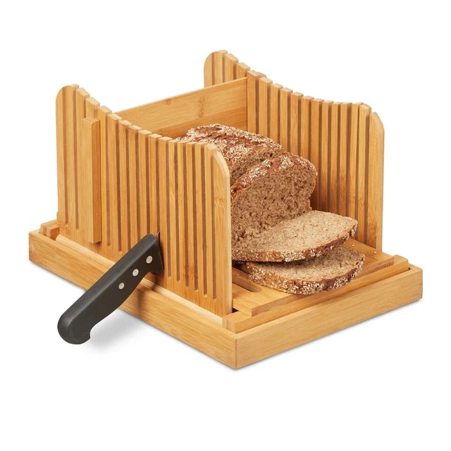BREAD SLICER BOARD Guide Loaf Cutting Size Slicing Wooden Holder ...