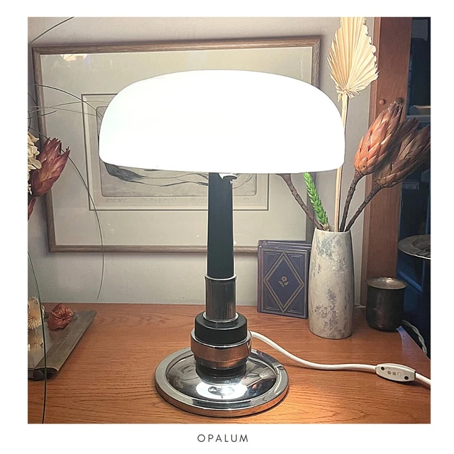 LAMPE À POSER Vintage des années 60 - Style Industriel avec Opaline et chrome EUR 125,00 ...