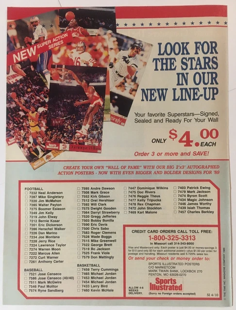 SPORTS ILLUSTRATED POSTERS 1989 Vintage Print Ad 8x11 Inches Wall Decor ...