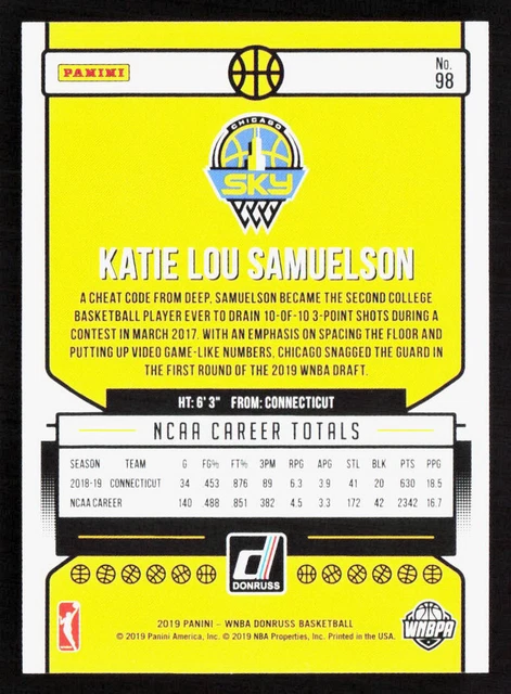 2019 PANINI DONRUSS WNBA Katie Lou Samuelson Rated Rookie Press Proof ...