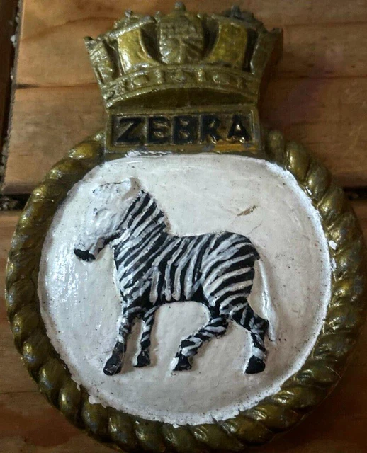 HMS ZEBRA Royal Navy Metal Tampion Plaque Crest Shield Plaque 5"X 4" £ ...