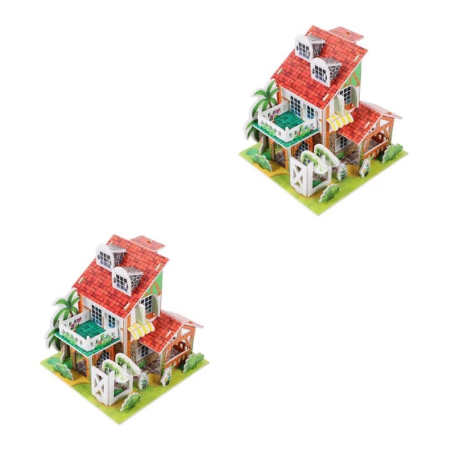 2 SETS DIY Paper Building Assembly Cabin Model 3D Puzzle House Child £8 ...