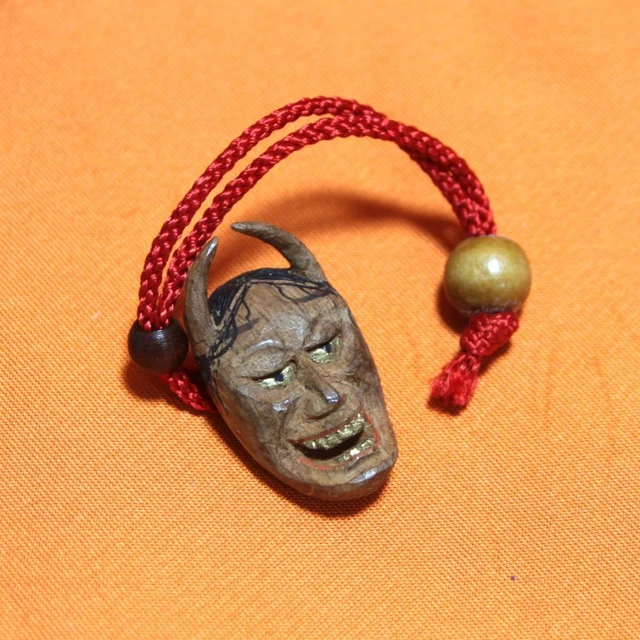 NETSUKE PRAJNA MASK Carving Sagemono Inro Ojime Japanese Amulet Vintage ...
