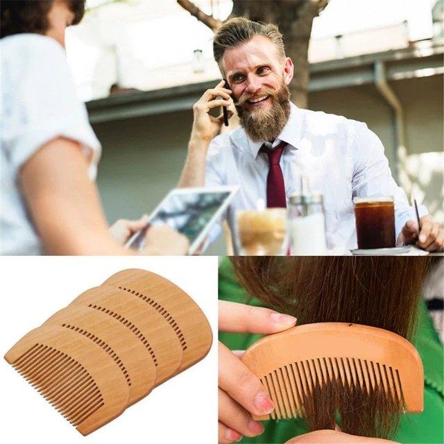 ANTI-STATIC PEACH WOOD Fine Coarse Teeth Beard Hair Comb Mustaches ...