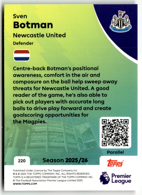 TOPPS PREMIER LEAGUE 2025-26 Soccer No. 220 Sven Botman Festive ...