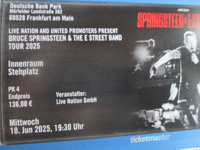BRUCE SPRINGSTEEN FRANKFURT 18.06.25 Innenraum Stehplatz EUR 176,00 ...