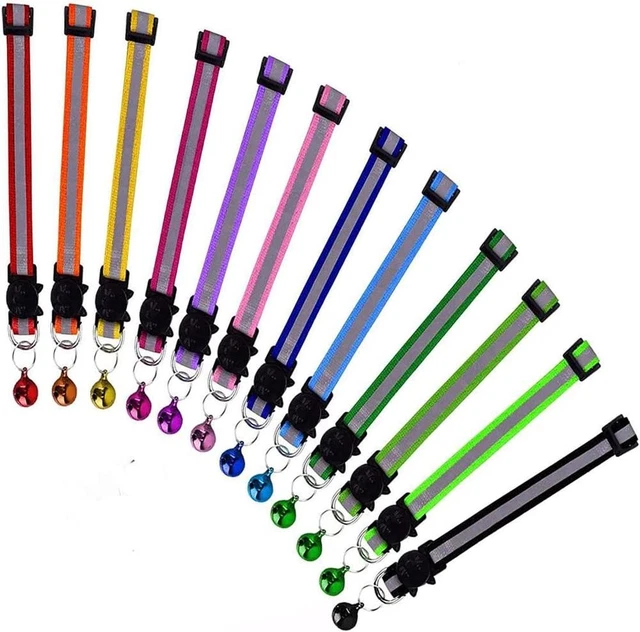 12 PCS CAT Reflective Nylon Cat Collar Bell Adjustable for Small Pet ...