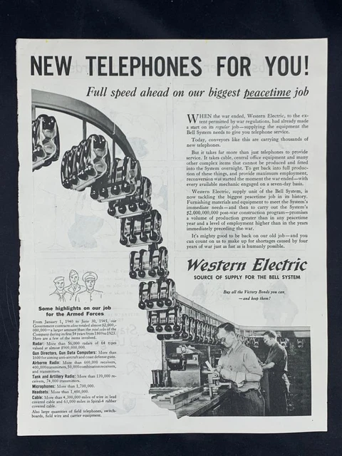 MAGAZINE AD* - 1945 - Western Electric. - World War II - New Telephones ...