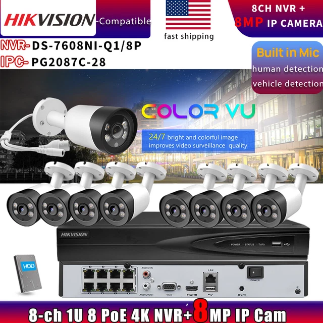 HIKVISION COMPATIBLE COLOR Bullet 8MP IP Camera+DS-7608NI-Q1/8P NVR ...