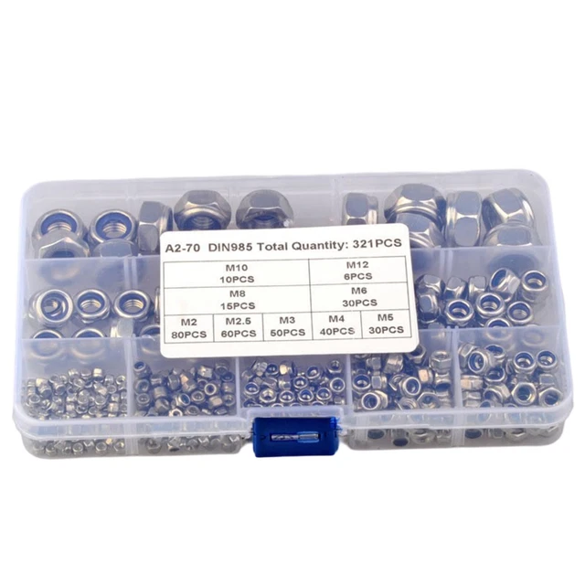 ENSEMBLE D'ASSORTIMENT KIT d'écrous de verrouillage hexagonal 304 écrous en ac EUR 39,59 ...
