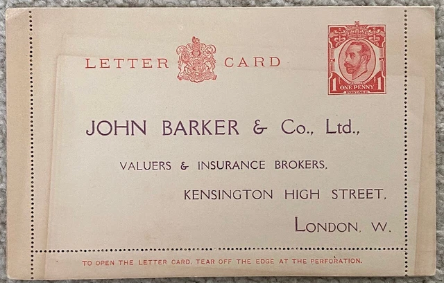 1920S? 1P MINT Letter Card John Barker & CO LTD London ADV Classic $3. ...
