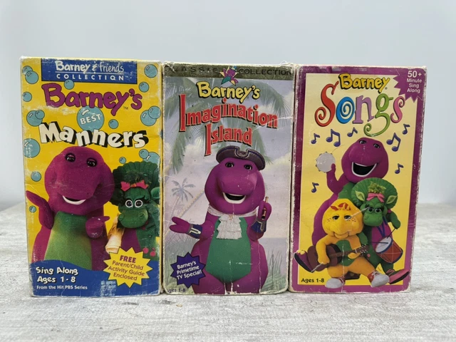 3 VINTAGE BARNEY VHS Tapes + 2 Vintage Small Barney Plush Bundle Pre ...