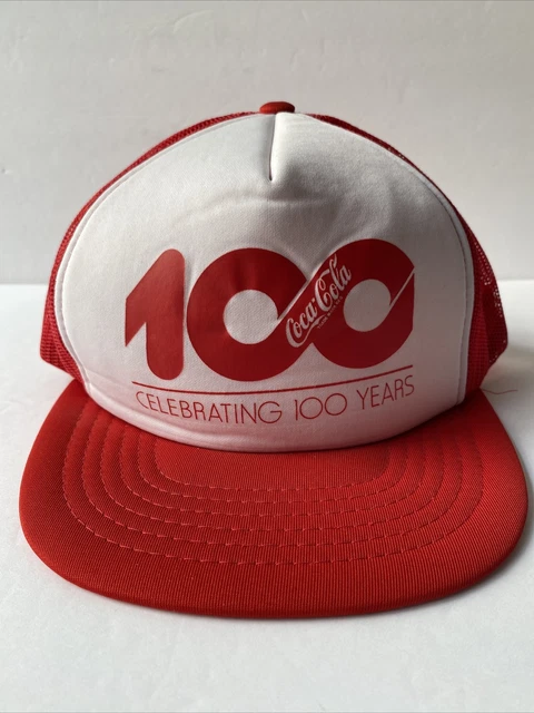 VINTAGE COCA COLA Trucker Hat Celebrating 100 Years Red White Coke Cap ...