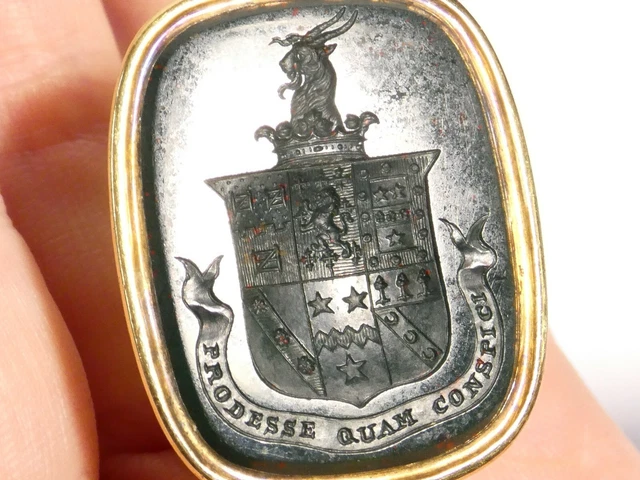 19THC PEERAGE YATES Family Coat Arms Livery Crest GOLD Fob INTAGLIO ...