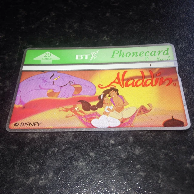 BRITISH TELECOM PHONECARD BT PHONE CARD Rare ALADDIN FILM DISNEY 20 ...