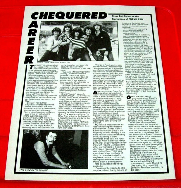 GRAND PRIX VINTAGE ORIGINAL 1982 Kerrang Full Page ARTICLE/INTERVIEW ...