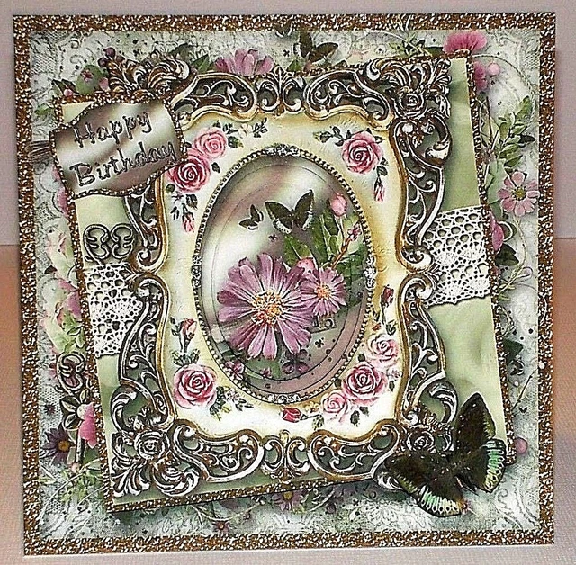 HANDMADE GREETING CARD 3D All Occasion With A Vintage Floral Frame $8. ...