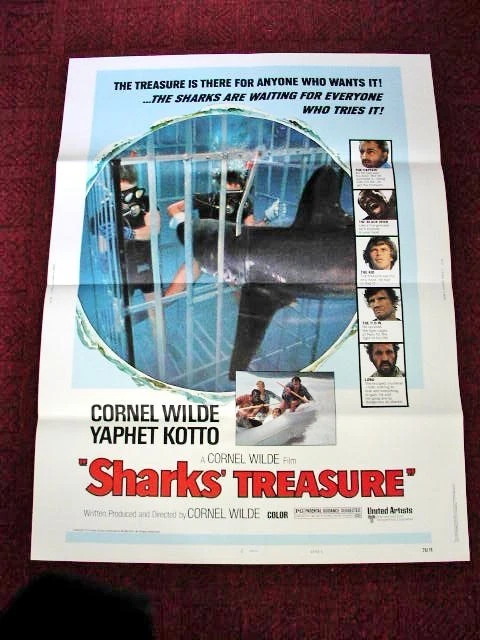 SHARKS TREASURE VINTAGE GREAT WHITE SHARK Movie Poster CORNEL WILDE ...