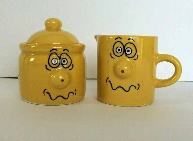 FUNNY SCARY FACE 3D Protruding Nose Sugar Bowl Creamer Set Mustard ...