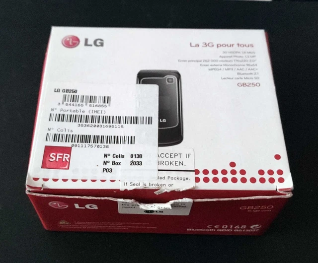 TÉLÉPHONE PORTABLE BLOQUÉ SFR LG GB250 en boite + chargeur + écouteurs ...