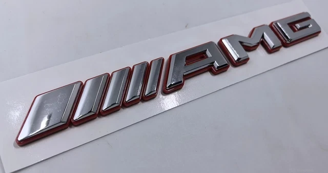 3D SILVER RED AMG Letters Trunk Emblem Badge Sticker for Mercedes AMG ...