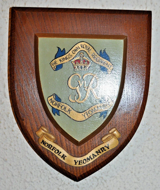 VINTAGE NORFOLK YEOMANRY regimental mess plaque crest shield George VI ...