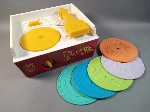 FISHER-PRICE WIND UP Music Box Record Player All 5 Discs 10 Songs ...