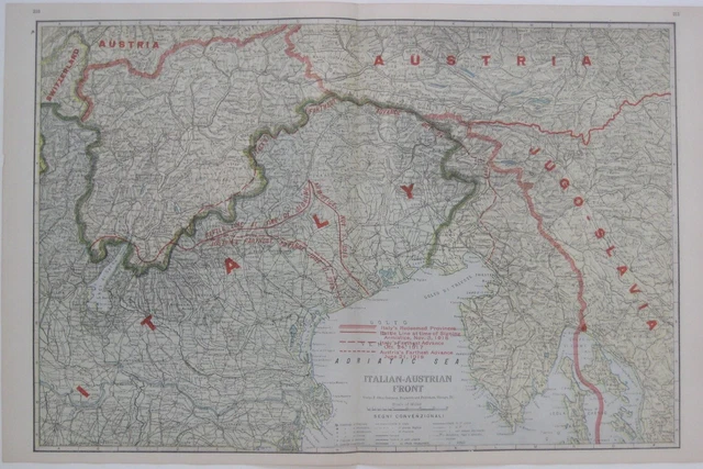 ORIGINAL WW1 MAP ITALIAN-AUSTRIAN FRONT Battle Lines Roads Railways ...