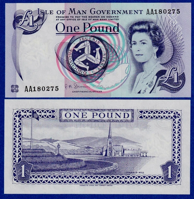 ISLE OF MAN 1 Pound 2009 P-40c Queen Elizabeth II UNC Banknote Prefix ...
