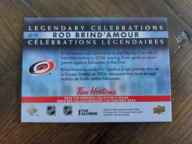 2023 UD TIM Hortons Legends Legendary Celebrations Rod Brind'Amour LC ...