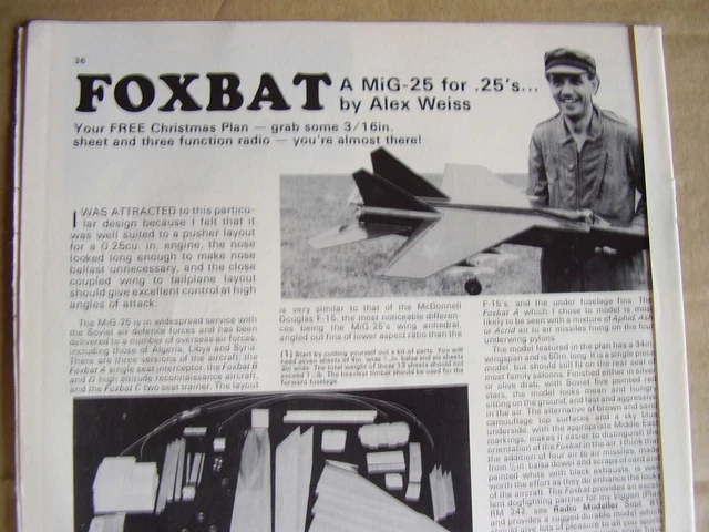 ORIGINAL MODEL AIRCRAFT Plans Mig 25 Foxbat 34" Span 1982 Free Uk Post ...