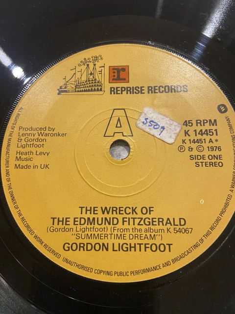 GORDON LIGHTFOOT-THE WRECK Of The Edmund Fitzgerald-1976-7”single ...