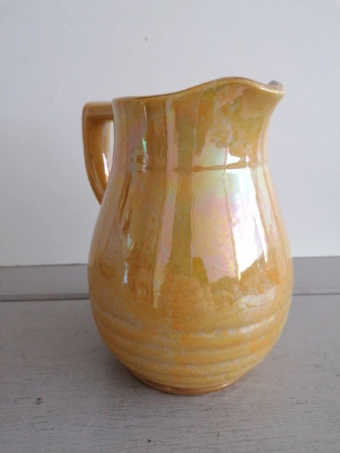 VINTAGE GOVANCROFT GLASGOW Pottery Jug Vase Yellow Lustre/Spongeware ...