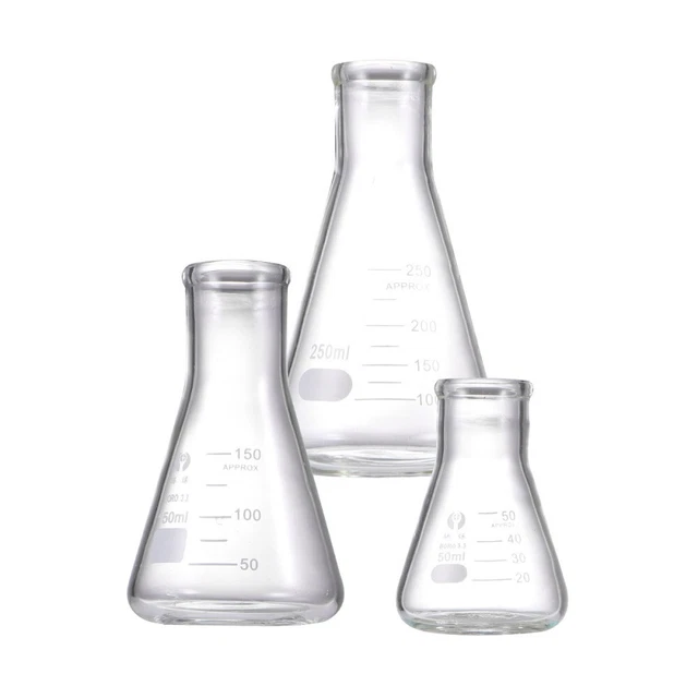 3 PCS MEASURING Flask Glass Measuring Scale Flask Glass Erlenmeyer ...