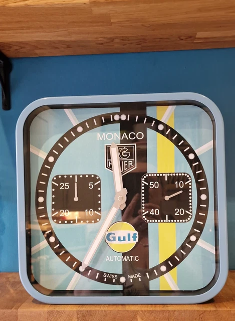 RARE TAG HEUER Monaco Gulf Racing Wall Clock Shop Dealership Ltd ...