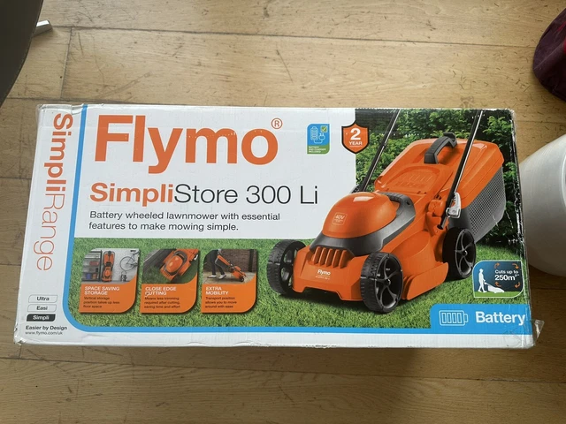 FLYMO SIMPLISTORE 300 Li 40v Cordless Rotary Lawnmower 300mm 2 x 2.6ah ...