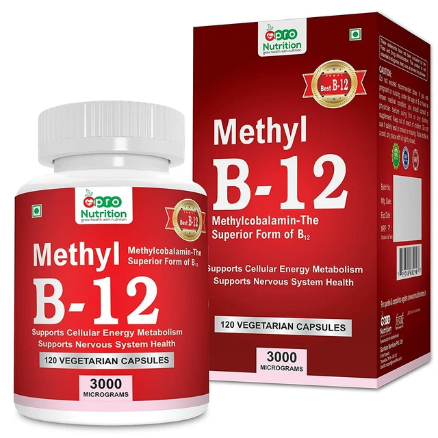PRO NUTRITION VITAMIN B12-3000 Methylcobalamin 120 Vegetable caps Long ...