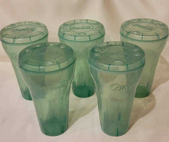 VINTAGE GENUINE COCA Cola Green Plastic Cups with lids 32oz Coke Cup ...