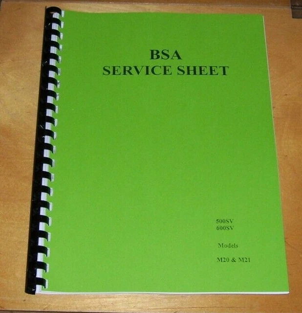 BSA SERVICE SHEETS 500 Sv 600 Sv M20 & M21 Models Reprint 1948/1966 £10 ...