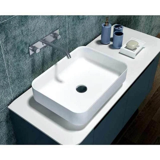 NEW SOLID SURFACE Basin Marble Stone Above Counter Rectangle White ...