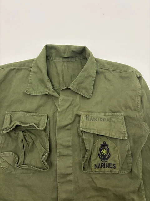 VINTAGE 70S US Marines Shirt Jacket OG-107 HBT Mil-Spec Manicani Patch ...