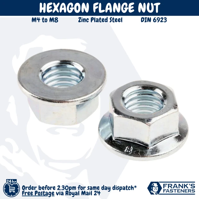 M4 M5 M6 M8 Flanged Hexagon Nuts (Din 6923) Zinc Plated High Tensile ...