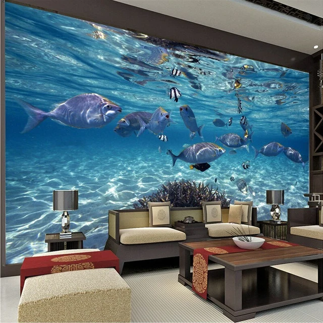 PAPIER PEINT 3D Mer Ocean Poissons Revetement Mural Haute Qualite 4 ...