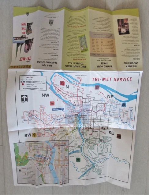 VINTAGE 2001 TRI-MET System Route Map Brochure Bus Light Rail Portland ...