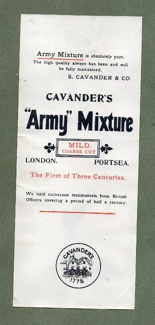 OLD EMPTY CIGARETTE tobacco packet label Cavenders Army Mix #110 $12.99 ...