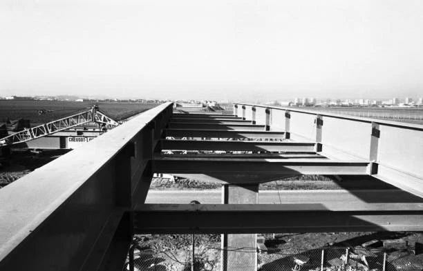 CONSTRUCTION A BRIDGE reserved firefighters Orly airport over- 1968 Old ...