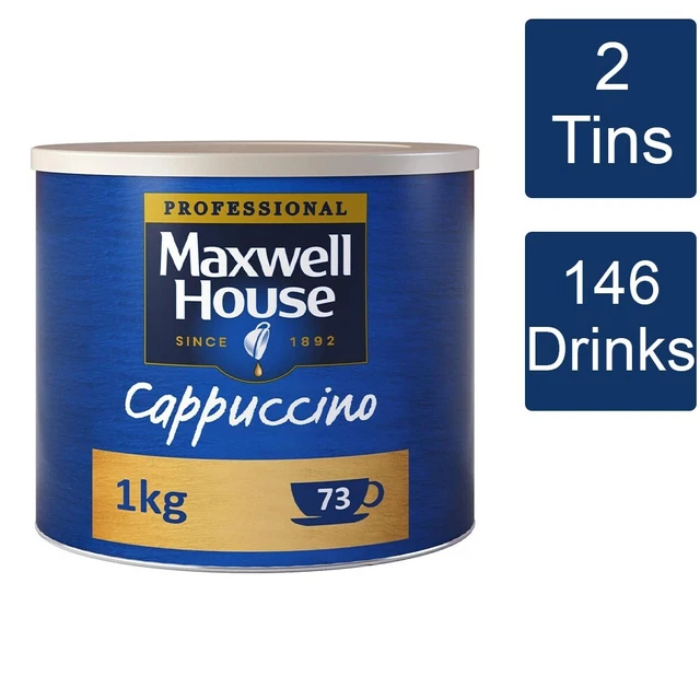 MAXWELL HOUSE CAPPUCCINO Instant Coffee Powder 2 x 1kg Tins - 146 ...