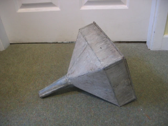 LARGE VINTAGE RECTANGULAR Metal Galvanised Tractor Fuel Funnel £9.00 ...